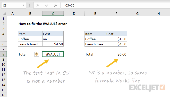How To Fix The VALUE Error Excel Formula Exceljet